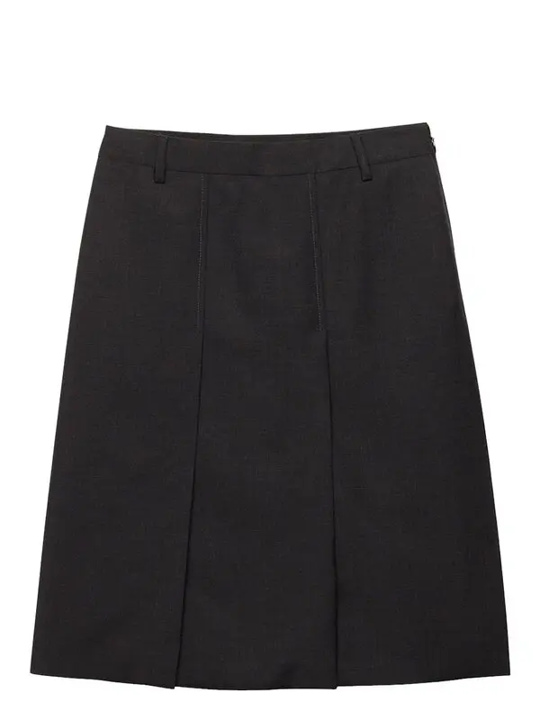Prada Grisaglia Check Pleated Slit Skirt - Grigio