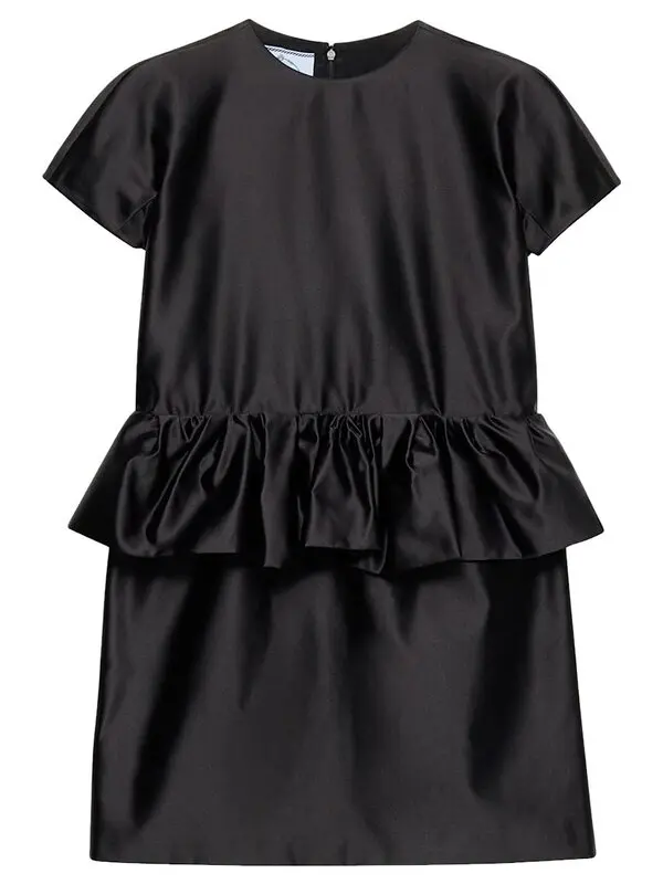 Prada Duchesse Silk Peplum Mini Dress - Nero