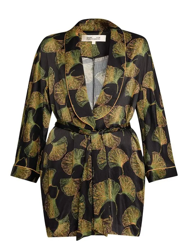Diane Von Furstenberg Magda Leaf-print Wrap Jacket - Gingko Fans Black