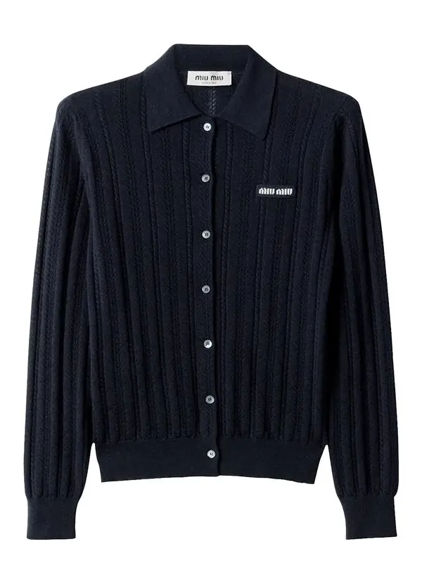 Miu Miu Cashmere Pointelle Cable-knit Cardigan - Bleu