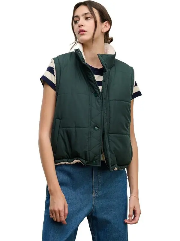 Velvet By Graham & Spencer Cathy Puffer Sherpa Reversible Vest - Green