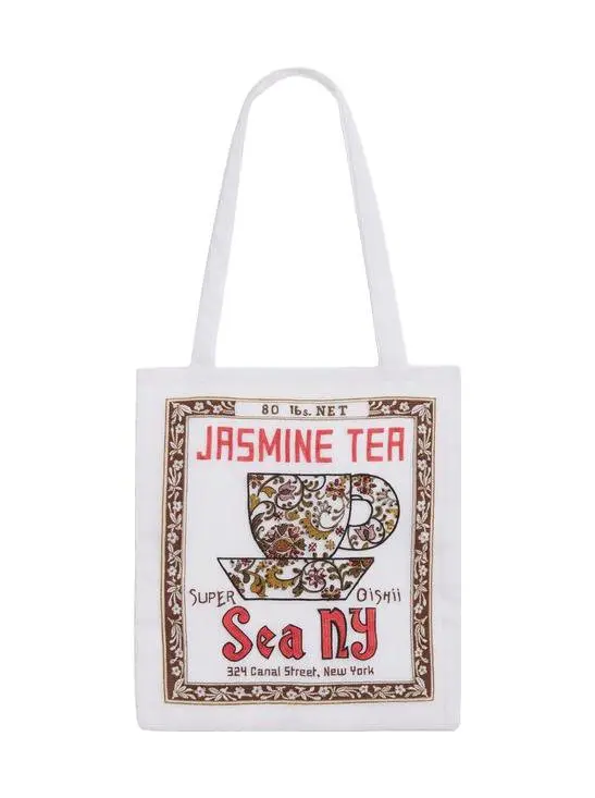 Sea Jasmine Tea Embroidered Tote - Red