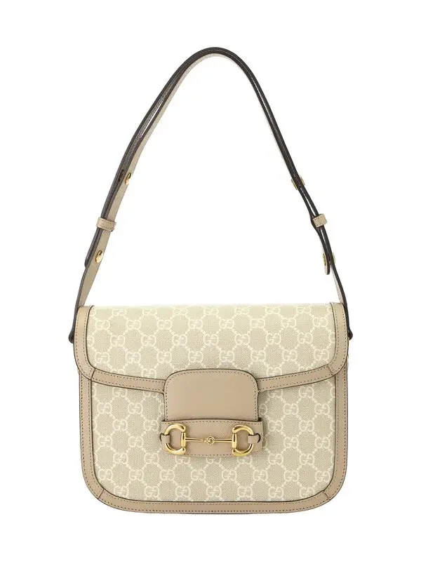 Gucci Gg Supreme 1955 Horsebit Shoulder Bag - White