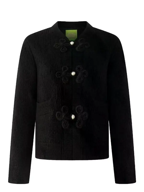 Shanghai Tang Embroidered Frog-button Cardigan - Black