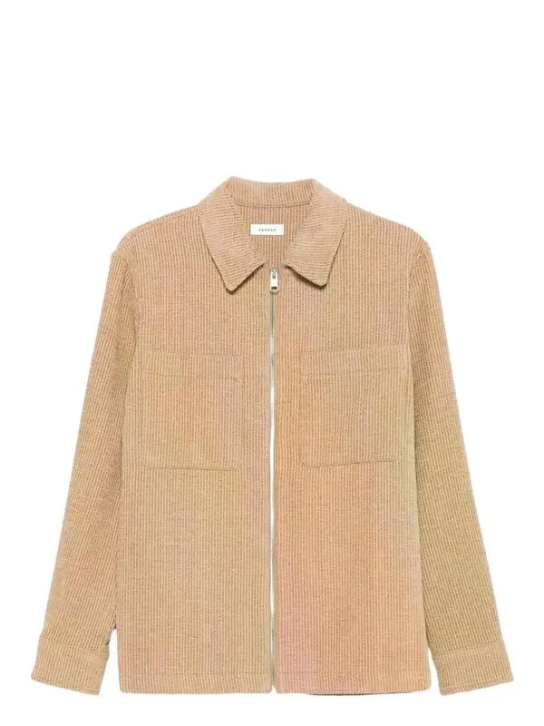 Sandro Ribbed Zip-front Shirt Jacket - Neutrals