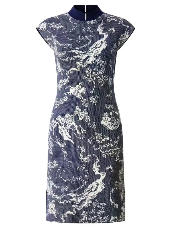Shanghai Tang Jacquard-print Qipao Dress - Blue