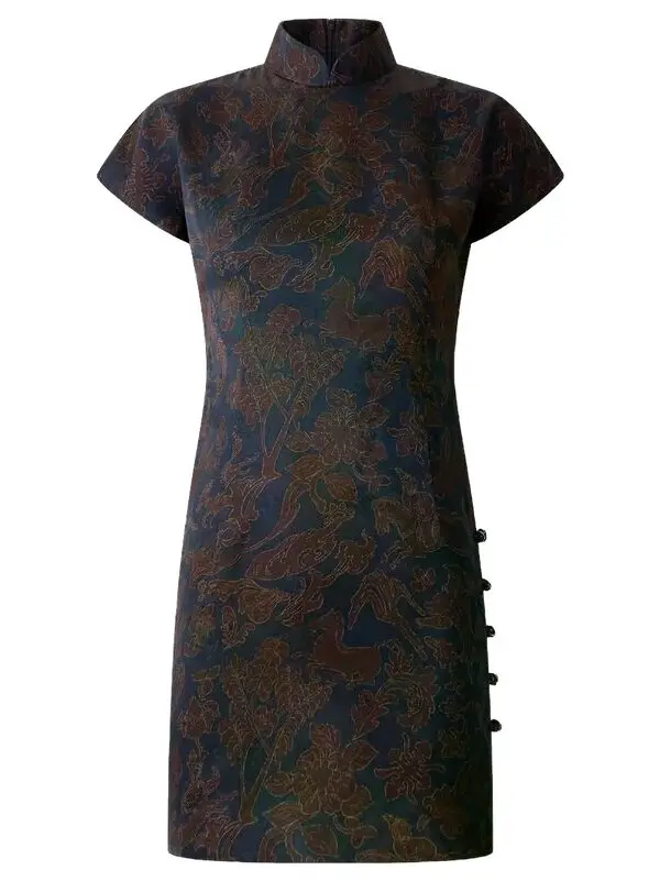 Shanghai Tang Qipao Floral-jacquard Dress - Blue