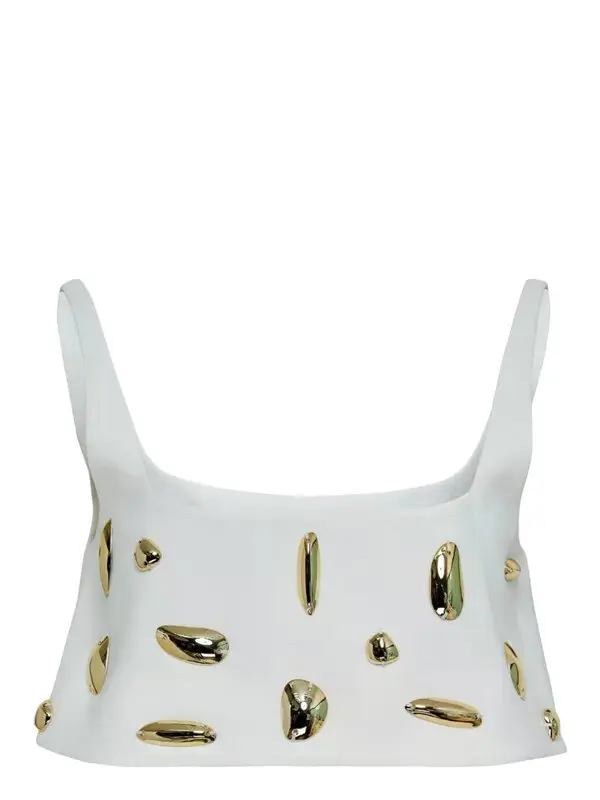 ALEXIA Embellished Scoop-neck Top - White