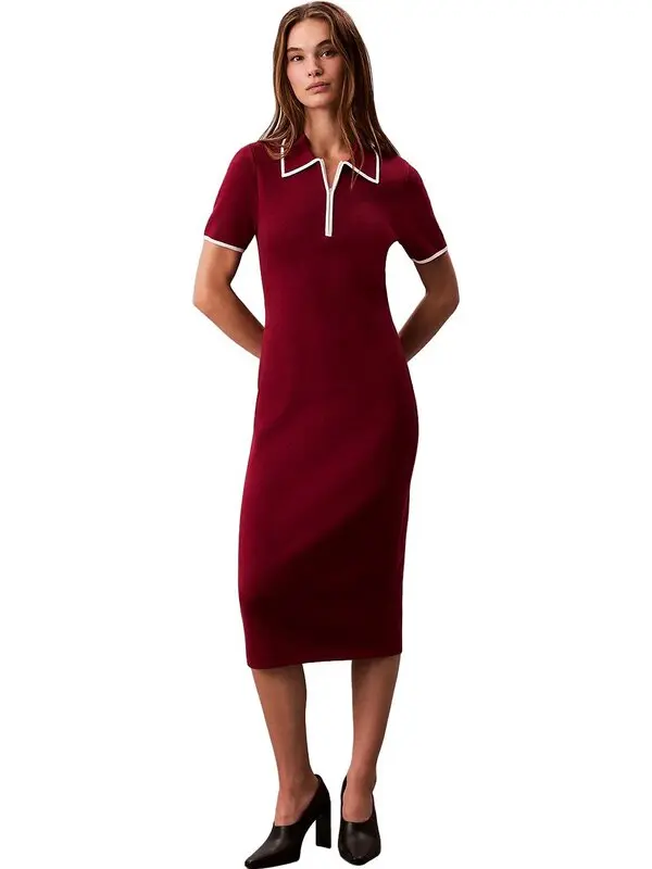 Calvin Klein Colorblock Trim Midi Dress - Magenta Jewel