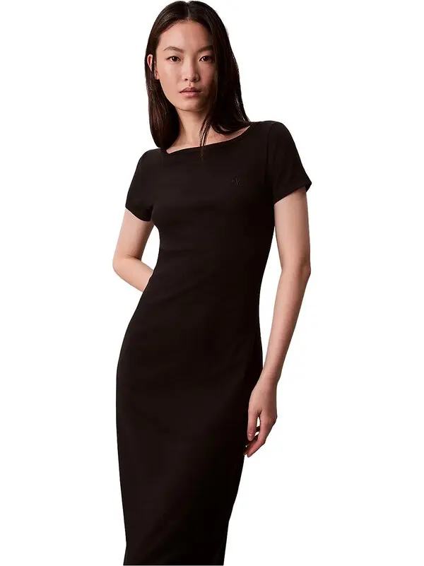 Calvin Klein Cotton Contour Rib Short Sleeve Midi Dress - Black