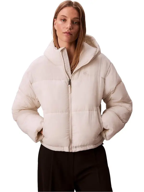 Calvin Klein Short Hooded Puffer Jacket - Chalk