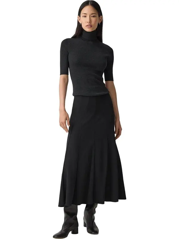 Theory Fluted Seam Crepe Jersey Midi Skirt - Black