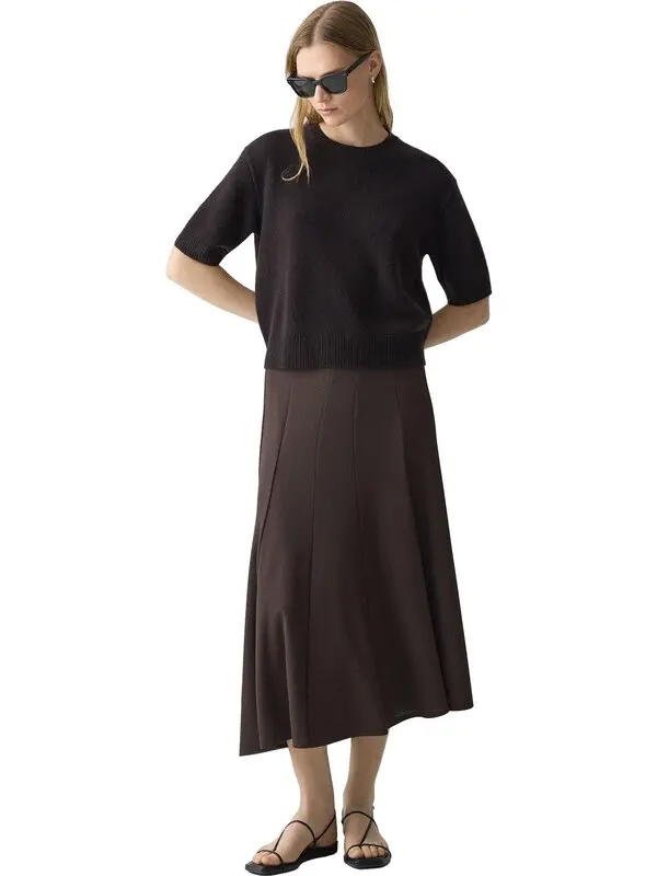 Theory Fluted Seam Crepe Jersey Midi Skirt - Cacao