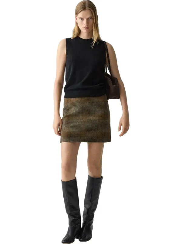Theory A-line Mini Skirt In Plaid Wool-cashmere - Brass Multi