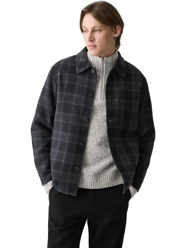 Theory Overshirt In Checked Double-face Wool-cashmere - Dark Charcoal Multi