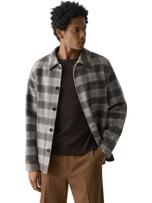 Theory Overshirt In Checked Double-face Wool-cashmere - Feather Multi