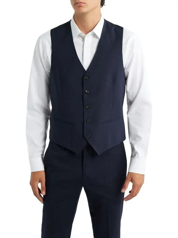JACK VICTOR Owen Five-button Stretch Wool Vest - Navy
