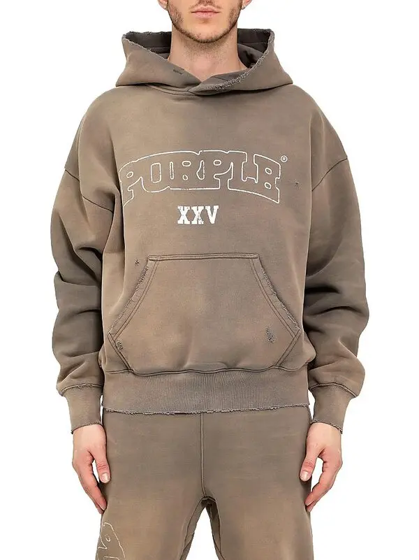 PURPLE BRAND Oversized Fleece Logo Graphic Hoodie - Grey