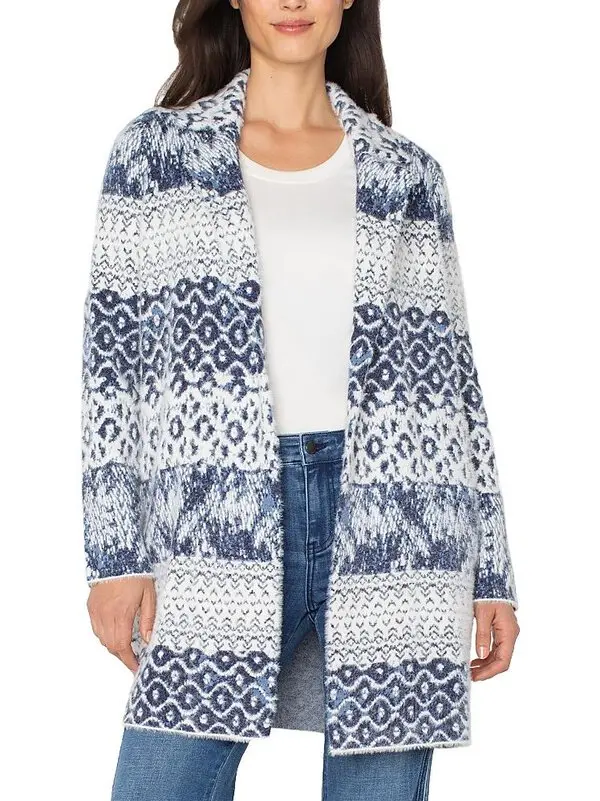 LIVERPOOL Open Front Printed Cardigan - Navy/ Shibori Mix
