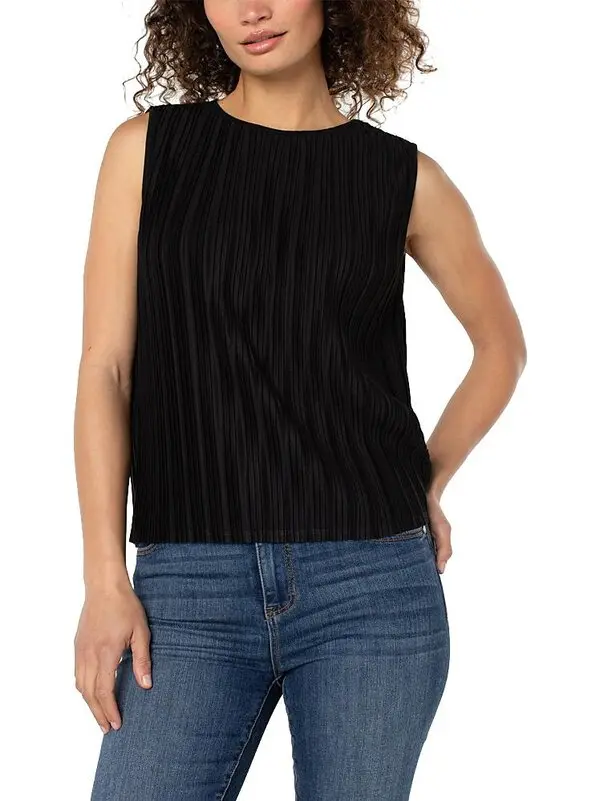 LIVERPOOL Plisse Sleeveless Top - Black