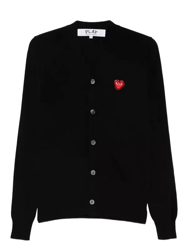 Play Comme Des Garcon Heart-emblem Rhinestone-embellished Cardigan - Black