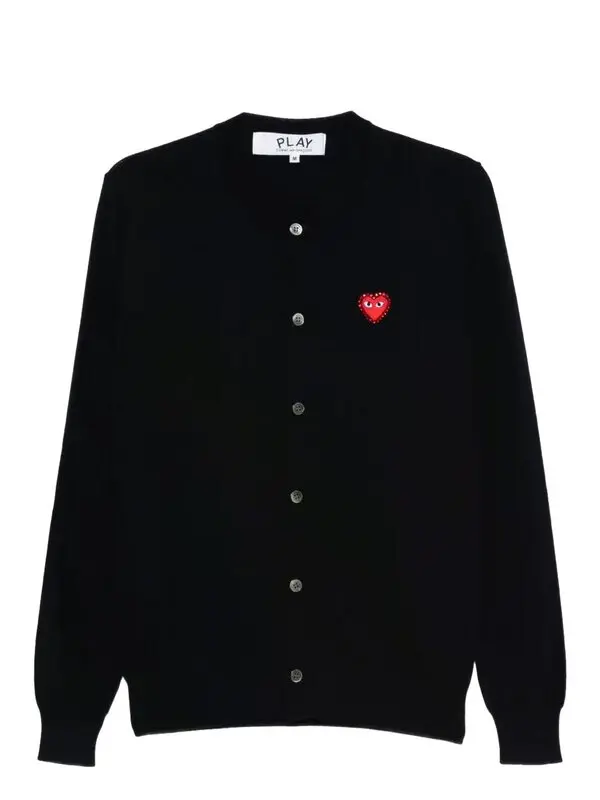 Play Comme Des Garcon Heart-emblem Cardigan With Rhinestone Embellishments - Blue