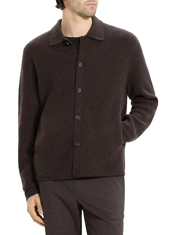 Theory Cameron Corded Cashmere Button Sweater - Brownwood Melange