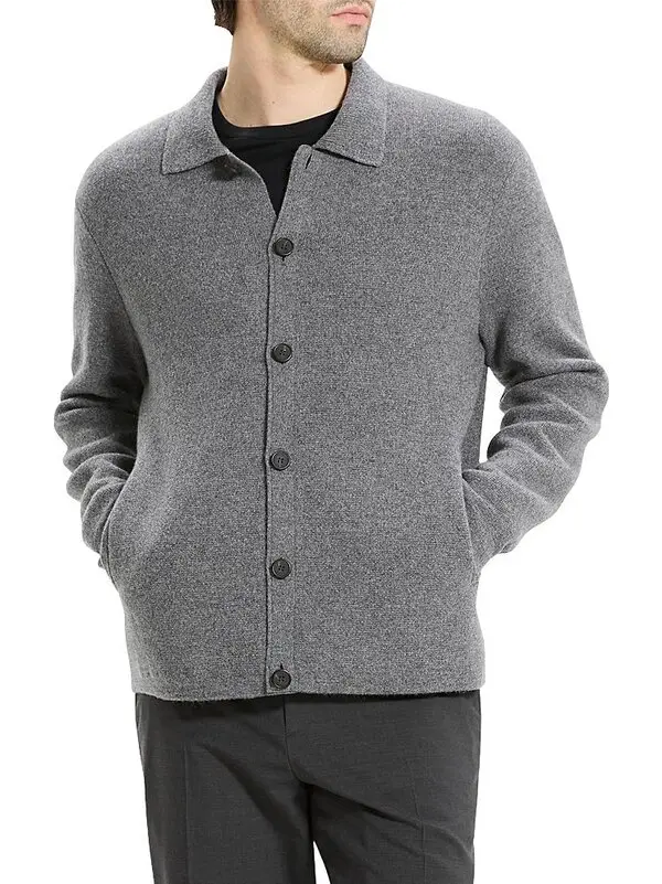 Theory Cameron Corded Cashmere Button Sweater - Charcoal Melange