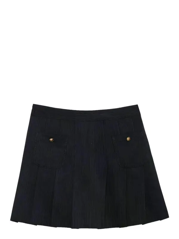 Sandro Pinstriped Pleated Mini Skirt With Button Detailed Pockets - Blue