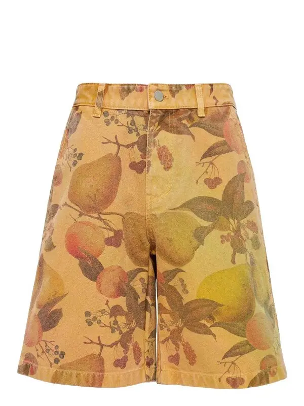 SOLID HOMME Fruit-print Denim Shorts - Orange