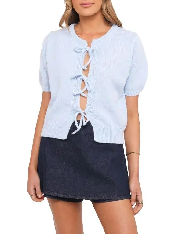 PETAL & PUP Koskie Tie Front Knit Top - Blue