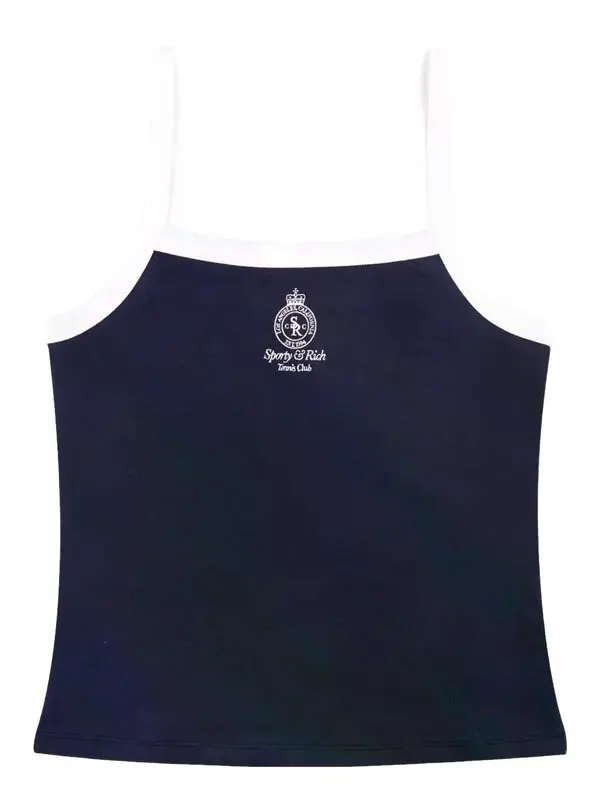 SPORTY & RICH Contrast-binding Ribbed Tank Top - Blue