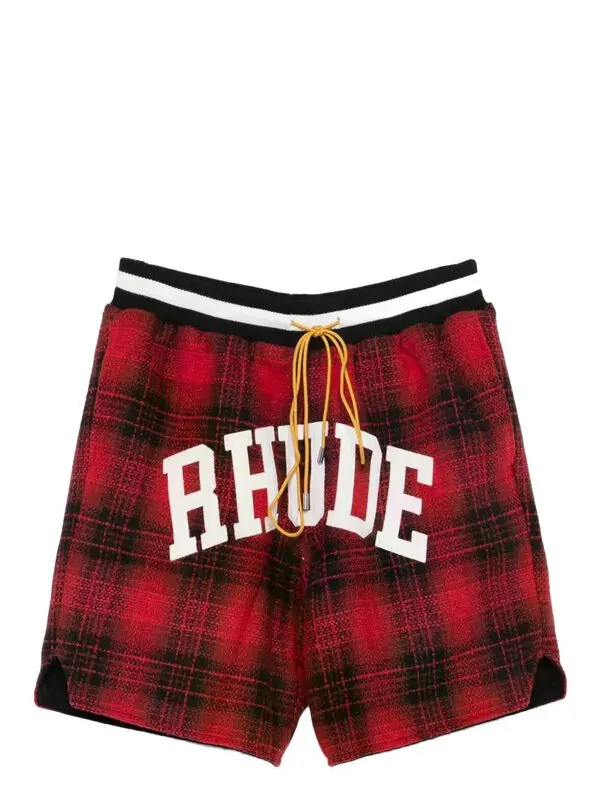 Rhude Plaid Logo Shorts - Red