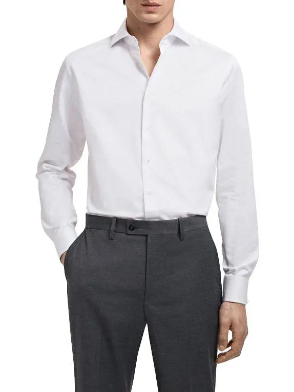 Mango Slim Fit Cotton Twill Button-up Shirt - White