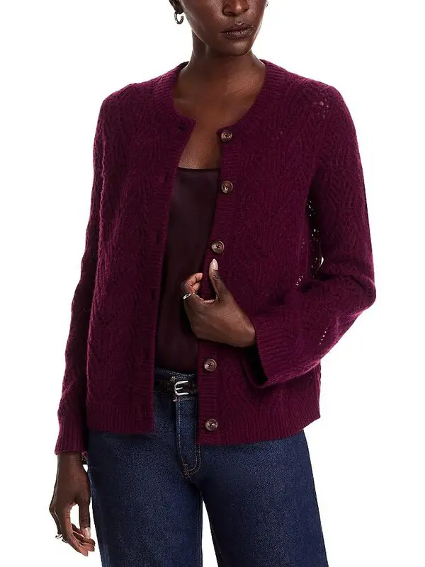Bloomingdale'S Pointelle Cardigan - Heather Burgundy
