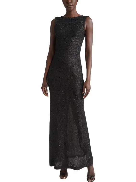 St. John Aura Sleeveless Sequin Knit Gown - Black