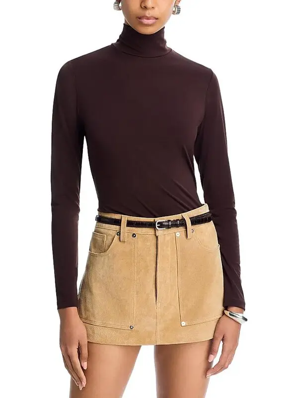 Aqua Turtleneck Jersey Top - Brown