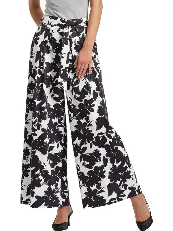 ISAAC MIZRAHI NEW YORK Printed Palazzo Pants With Tie Belt - Noir Floral