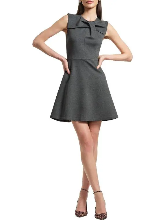 ISAAC MIZRAHI NEW YORK Sleeveless Ponte Minidress With Bow - Charcoal Grey