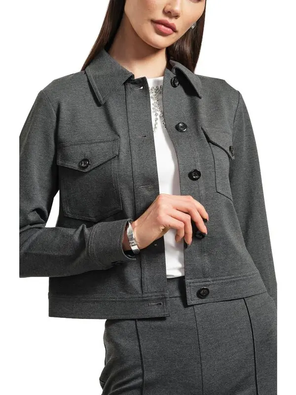 ISAAC MIZRAHI NEW YORK Crop Ponte Jacket - Charcoal Grey