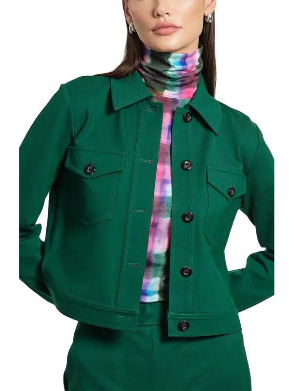 ISAAC MIZRAHI NEW YORK Crop Ponte Jacket - Green
