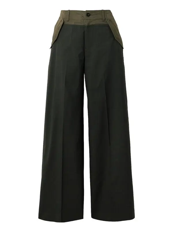 Sacai Glen Wide-leg Wool Pants - Green