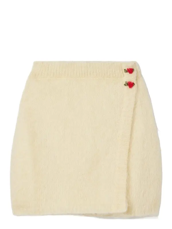 Alessandra Rich Wrap-effect Embroidered Mohair-blend Mini Skirt - Yellow