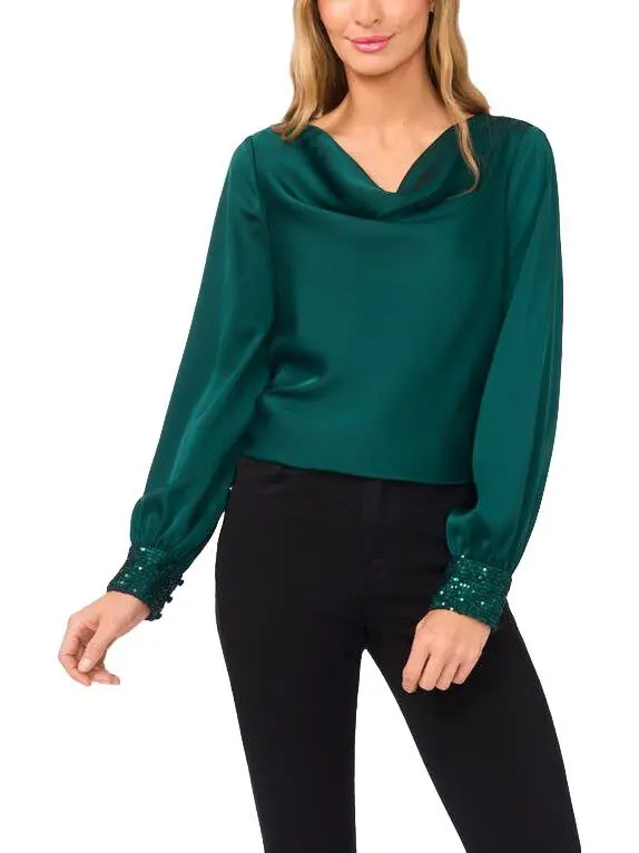 CECE DUPRAZ Sequin Cuff Charmeuse Top - Darkforest