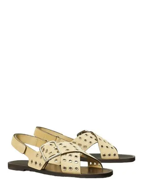 Tory Burch Cross Band Slingback Sandals - Praline