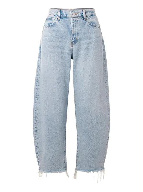 FRAME The Bubble Crop Frayed High-rise Barrel-leg Jeans - Blue
