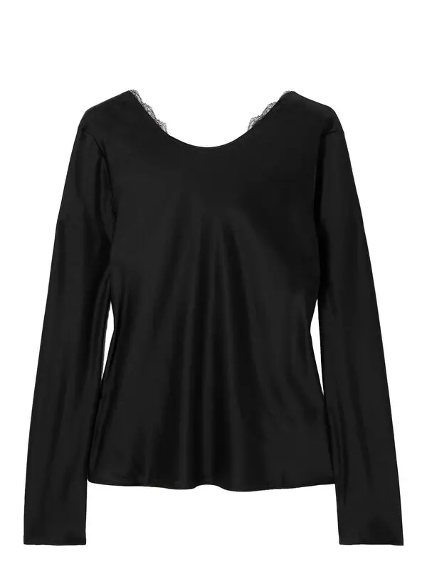 LESET Barb Draped Lace-trimmed Satin Blouse - Black