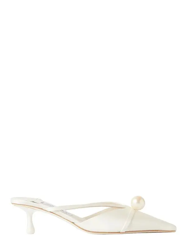 JIMMY CHOO Embellished Satin Mules - Neutrals
