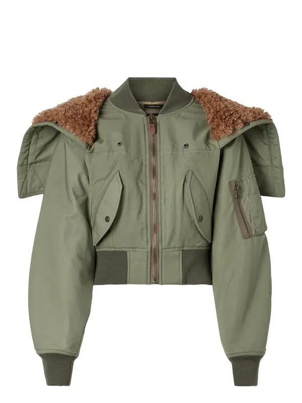 R13 Cropped Fleece-trimmed Cotton-blend Bomber Jacket - Green