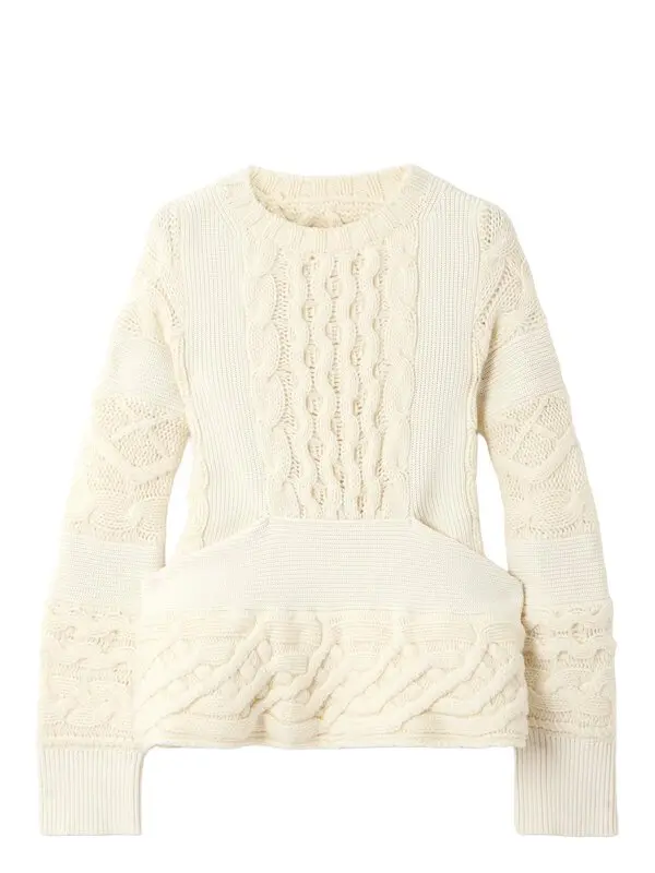 Sacai Paneled Cable-knit Wool Sweater - Off-white